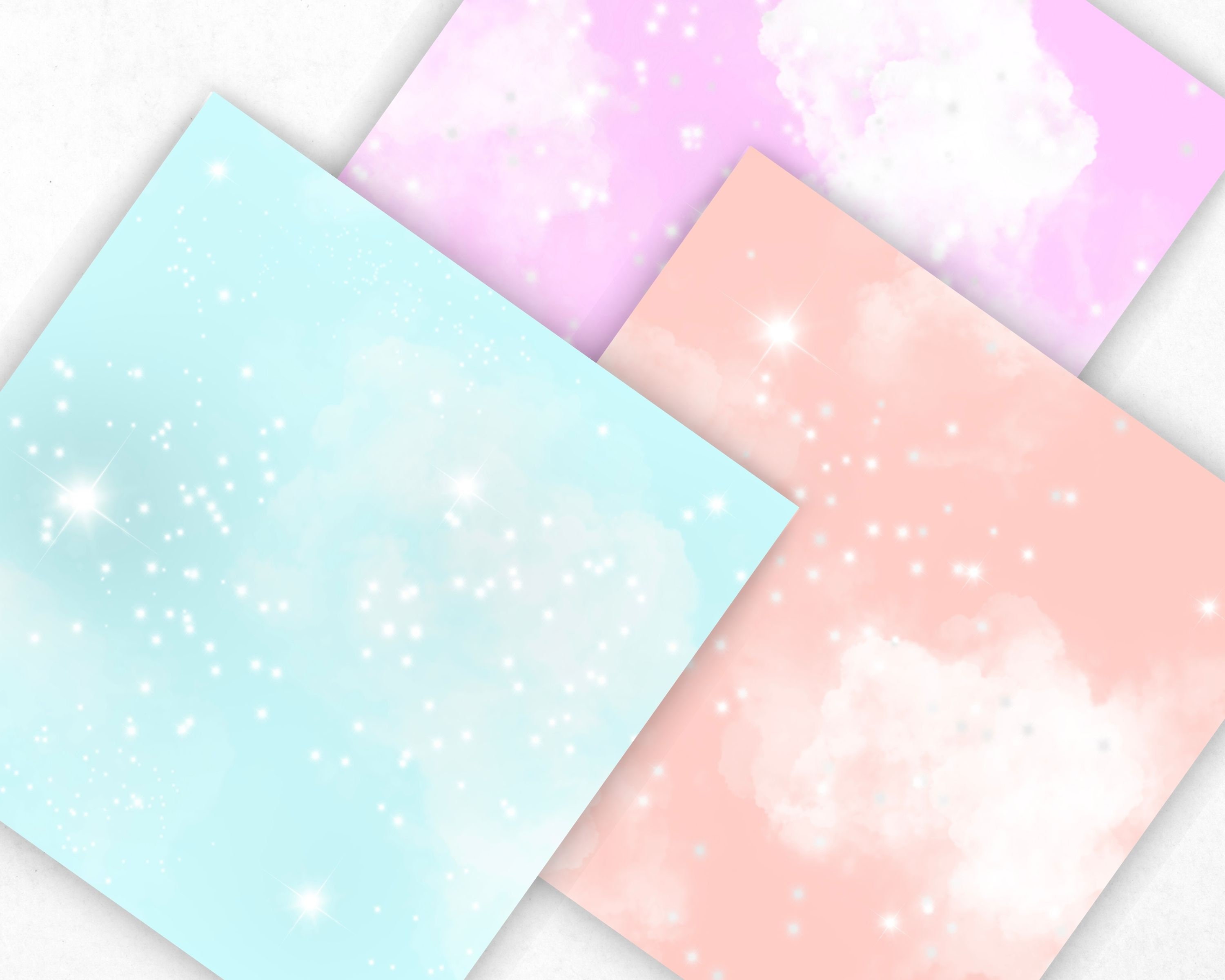 Pastel Clouds Digital Paper Pattern Sparkling Stars Texture - Etsy