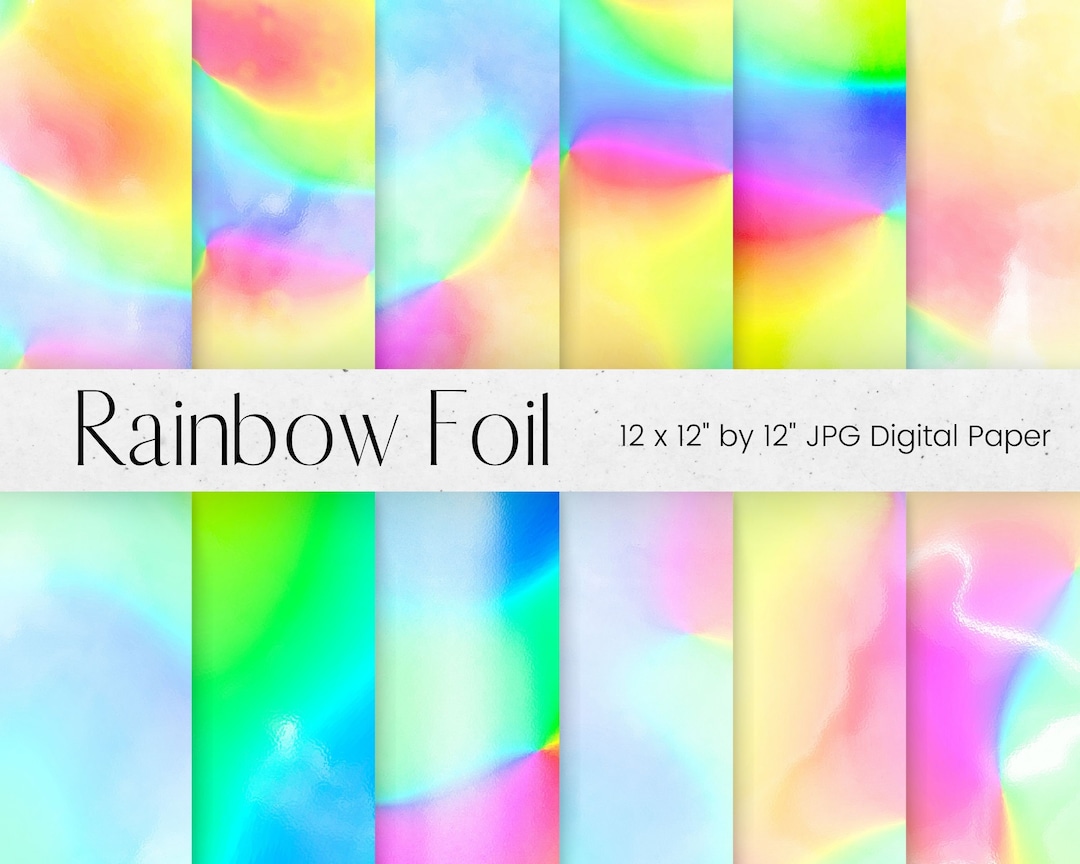 Rainbow Foil Digital Paper Pattern, Gradient Pattern, Metallic Rainbow ...