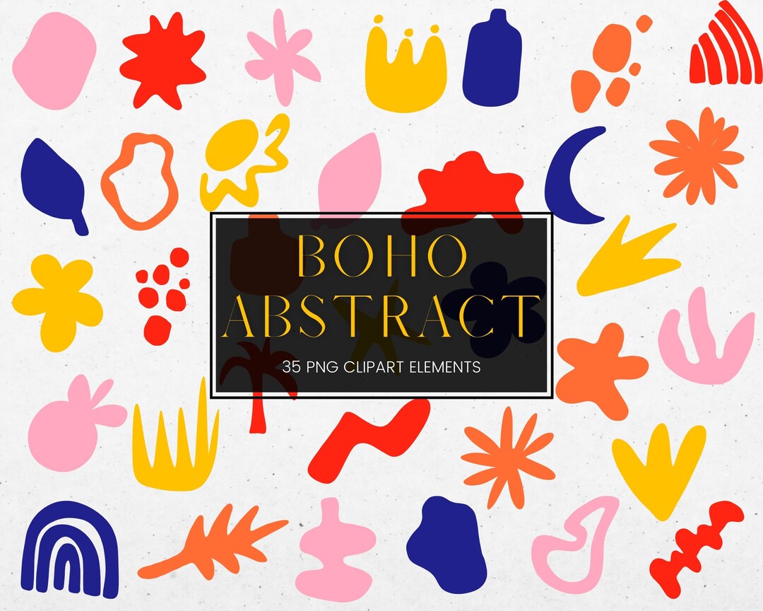 Abstract Boho Clipart, Bohemian Clipart Shapes, Modern Boho Collage ...