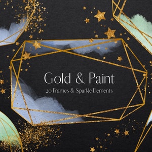 Gold Glitter and Watercolour Frame Clipart, Green Frame, PNG Blue ...