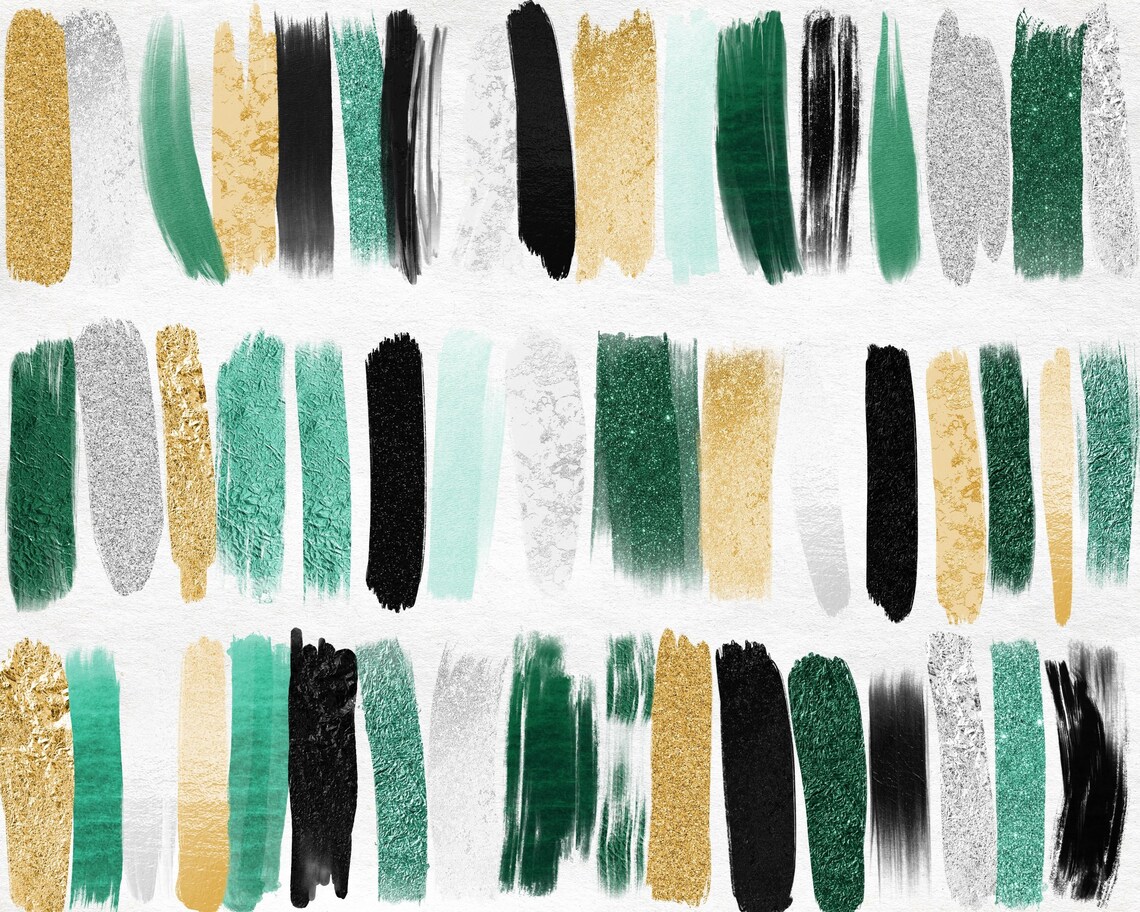 50 Green Metal Glitter Brush Stroke Clipart, Gold Glitter Clip Art PNG ...
