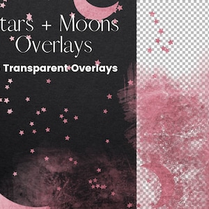 Pink Stars and Moons Overlays, Rose Gold Glitter and Foil Star Clipart ...