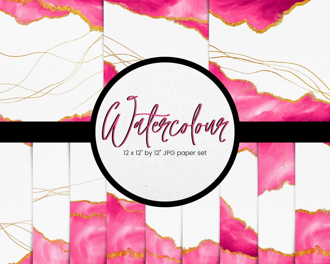Pink Watercolour Digital Paper, Gold Foil Paint Paper, Paint Stroke ...