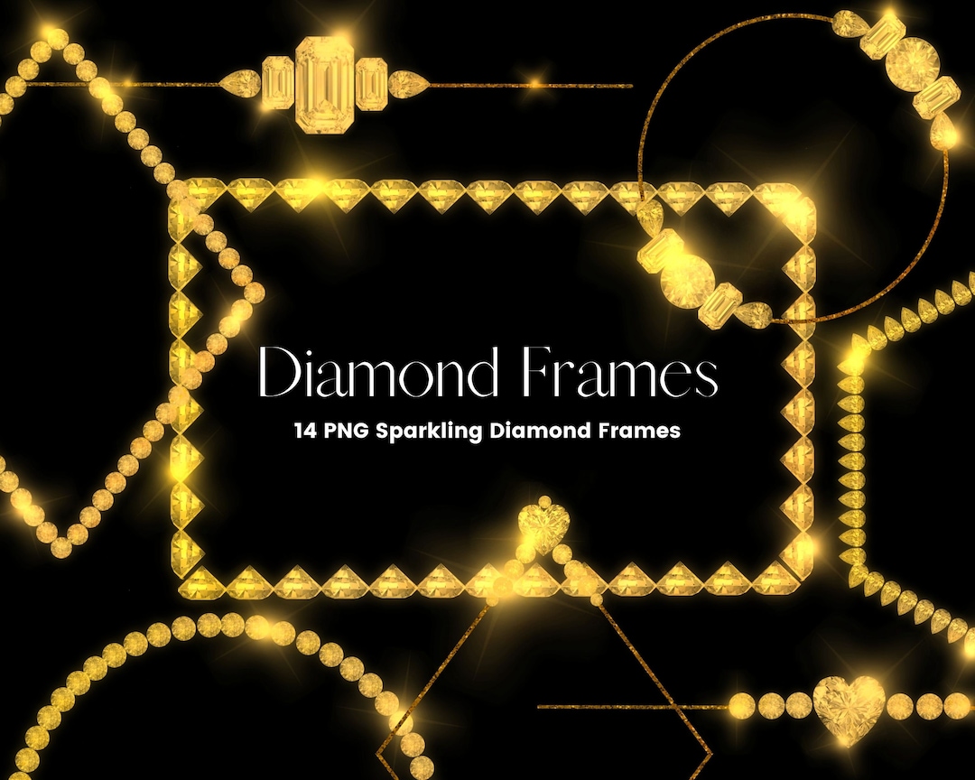 Gold Diamond Frame Clipart, Gold Diamond Borders Overlay, Glitter Gems ...