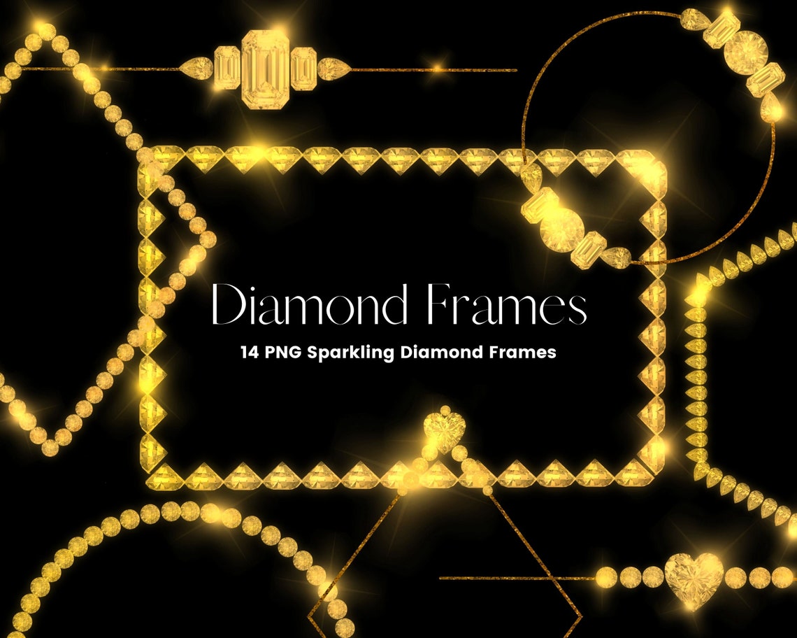 Gold Diamond Frame Clipart Gold Diamond Borders Overlay | Etsy