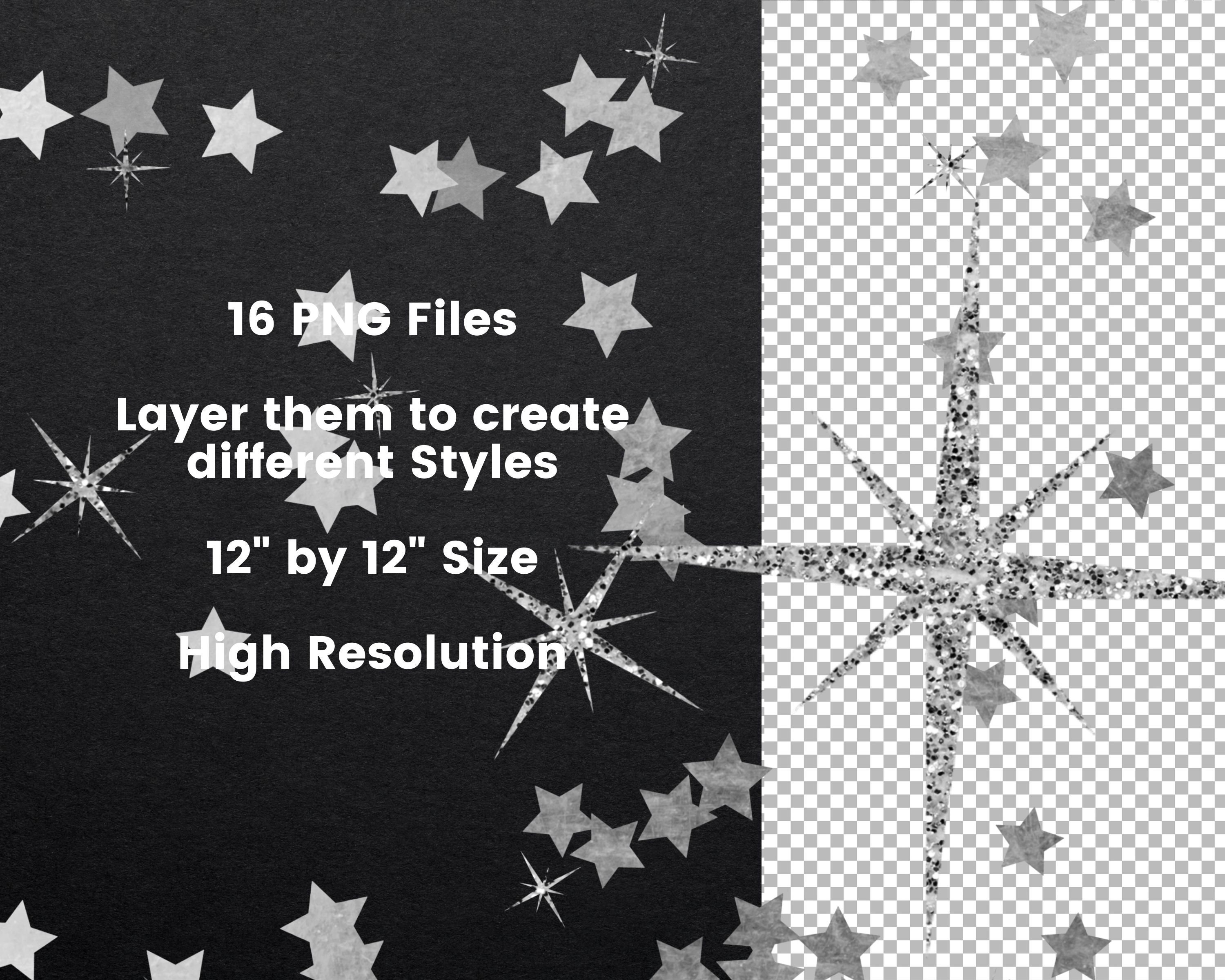 Silver Stars and Moons Overlays, Grey Glitter and Foil Star Clipart ...