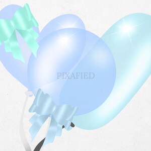 Blue Bow Balloon Clipart, Heart Balloon Digital Party Decorations, Bow ...