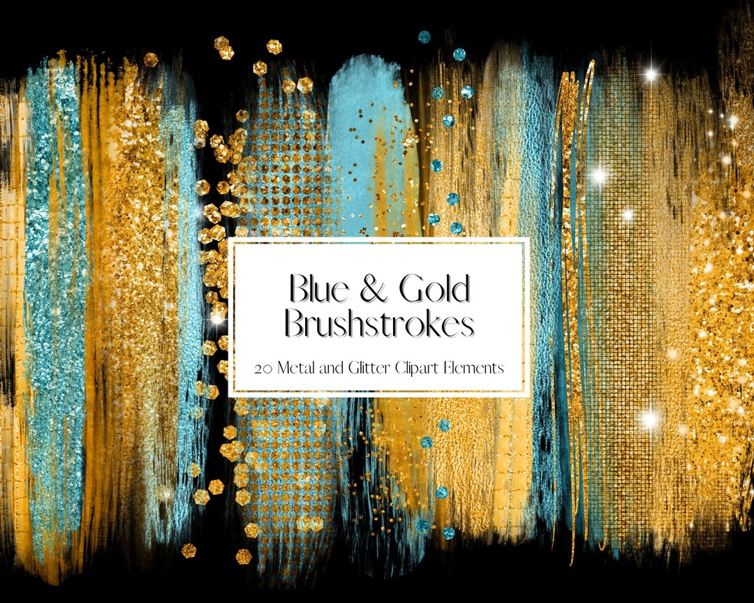 Sparkling Gold and Blue Glitter and Foil Brushstroke Clipart, Metallic ...