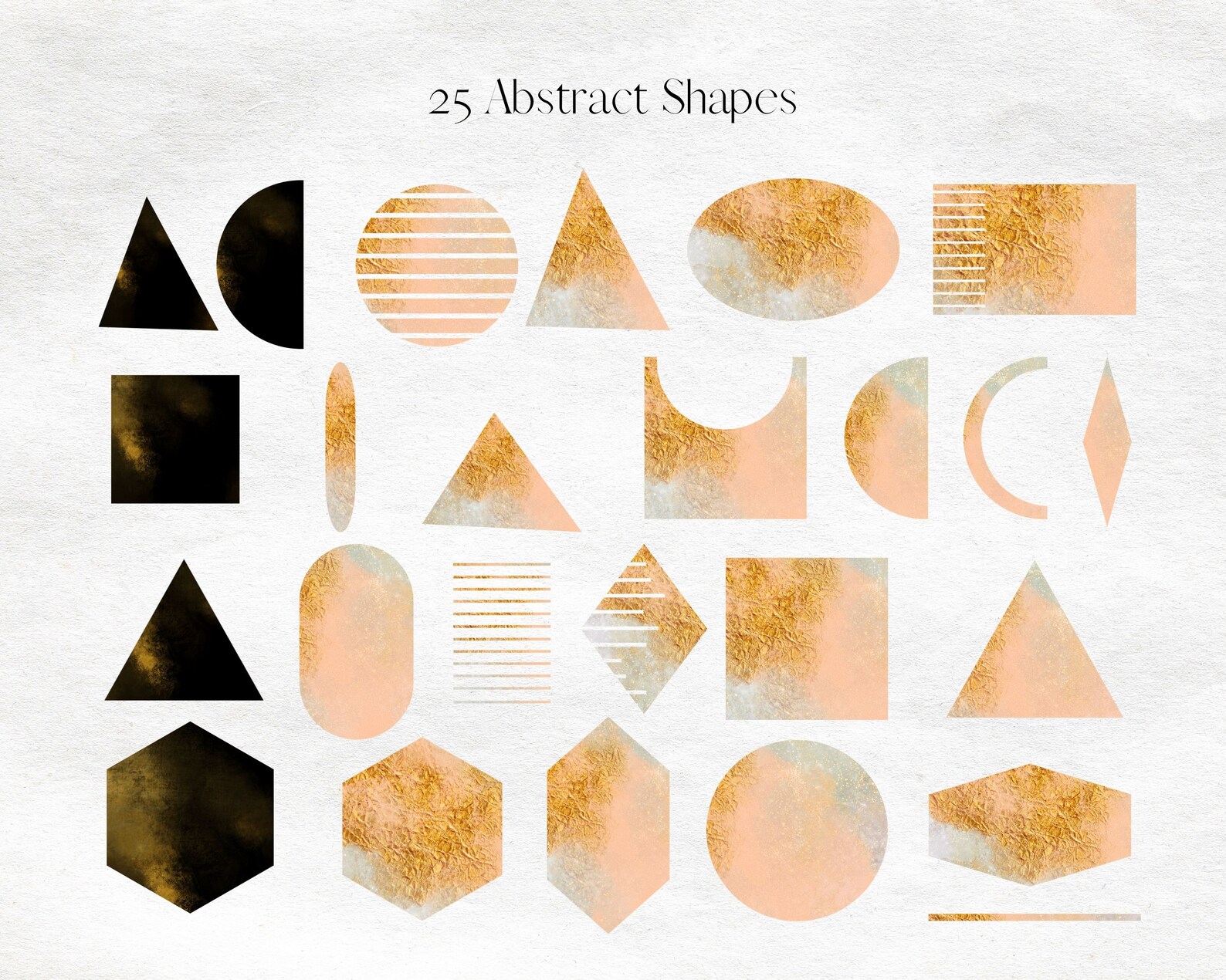 Modern Abstract Shape Elements Clip Art, Peach, Gold, Black Modern ...