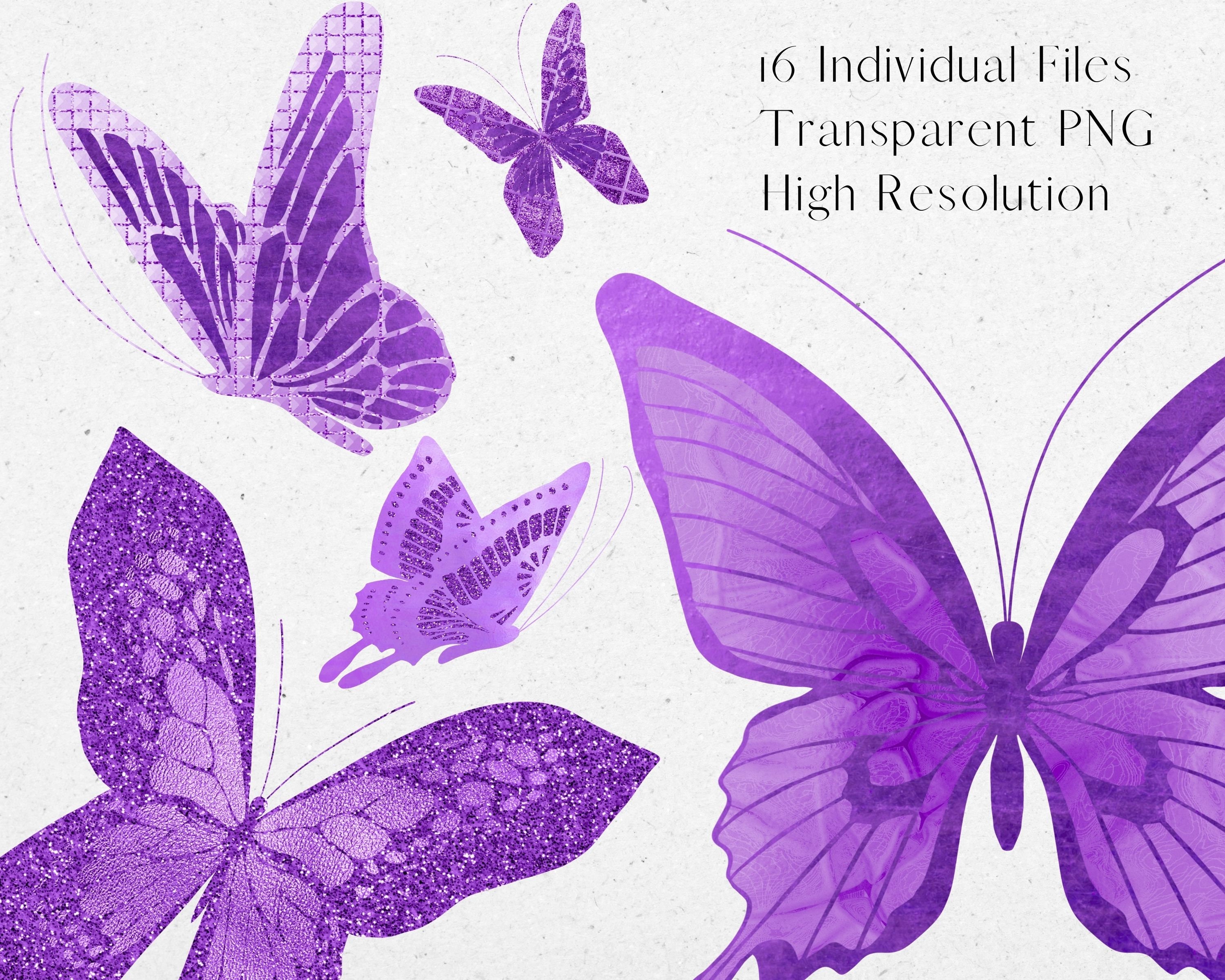 Purple Butterfly Clipart Foil and Glitter Butterflies PNG - Etsy