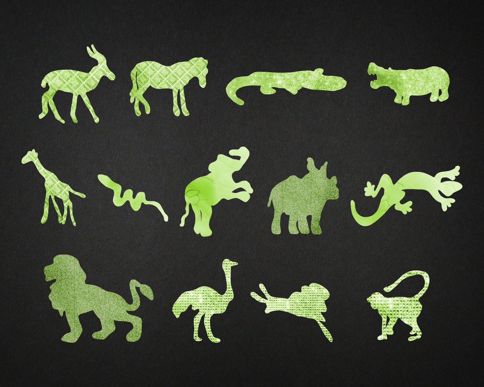 Green Abstract Animal Clipart, Green African Safari Clipart Shapes ...
