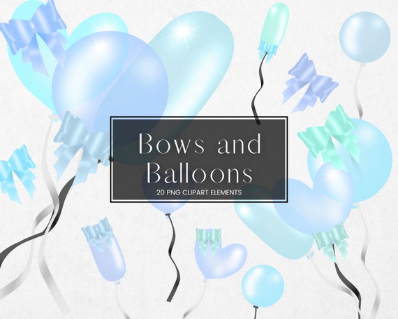 Blue Bow Balloon Clipart Heart Balloon Digital Party | Etsy