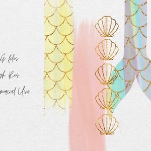 Rainbow Mermaid Brush Strokes Clipart, Gold, Pink Blue Pastel Paint ...