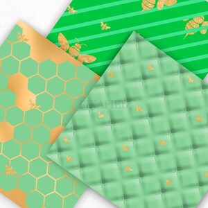 Bee Digital Paper, Green Bee Printable Digital Scrapbooking, Gold ...