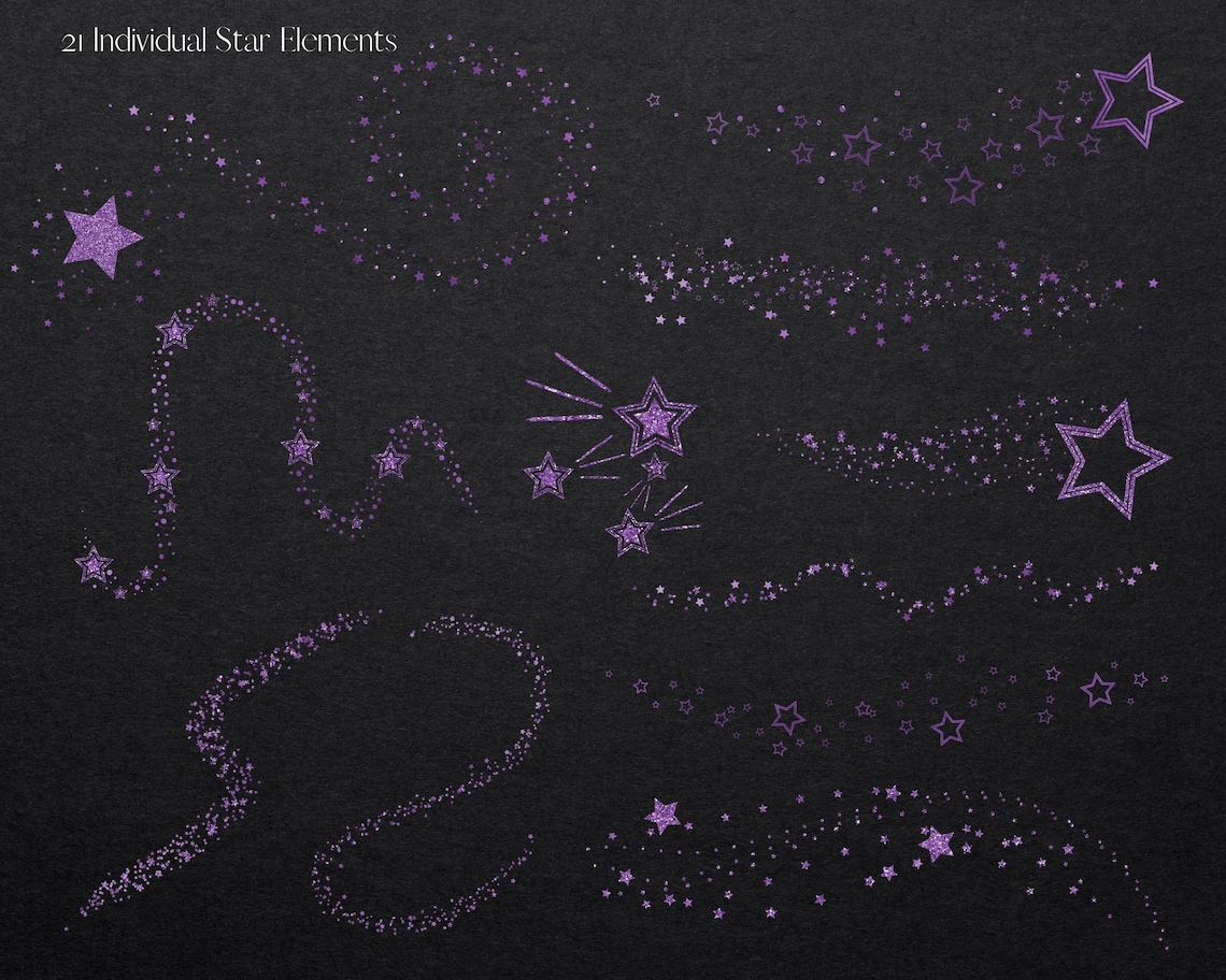 21 Purple Glitter Stars Clipart Set, Purple Glitter Star Frames and ...