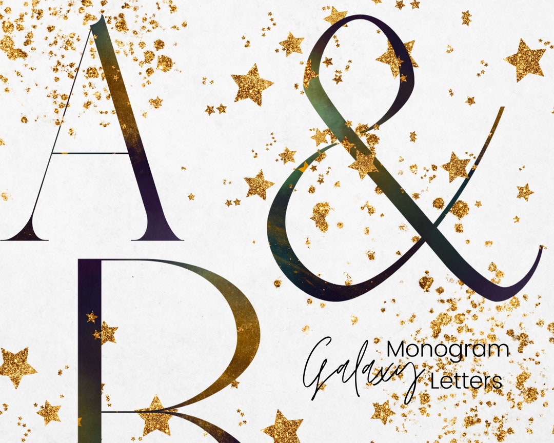 Galaxy Monogram Alphabet Clipart With Glitter Stars, Gold Glitter Space ...