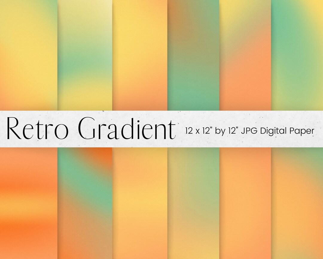 Ombre Gradient Digital Paper, Retro Textures, Green Yellow Background ...