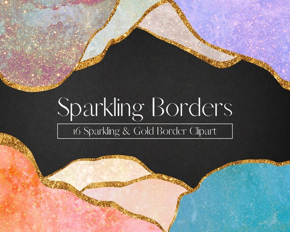 Sparkling Borders Clipart Glitter PNG Frames Gold Glitter - Etsy