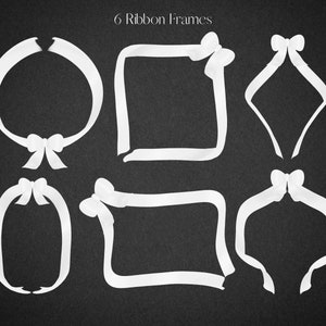 White Ribbon Frame Clipart, Ribbon Clipart, White Bow Digital Clipart ...