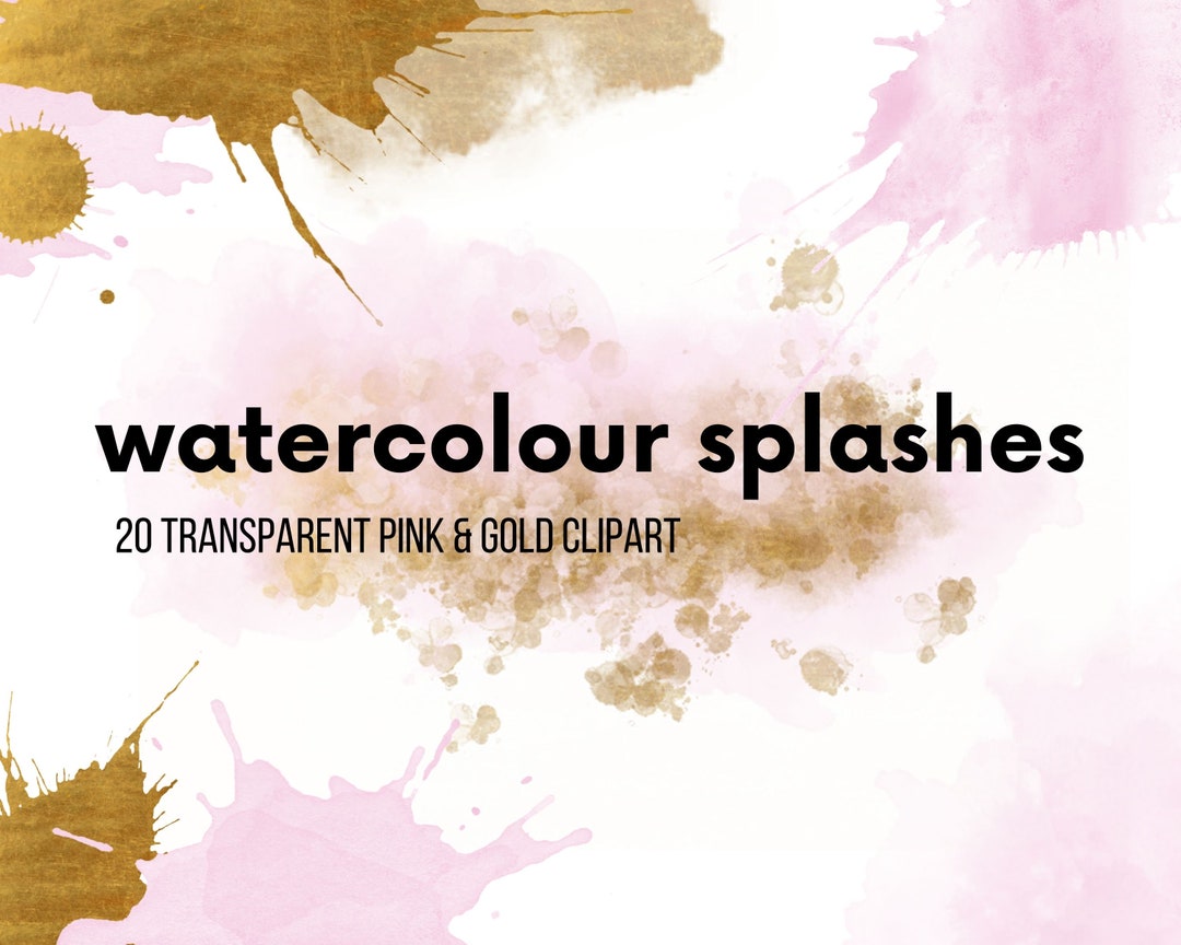 20 Pink and Gold Foil Watercolor Splashes Clipart, Rose Watercolour ...