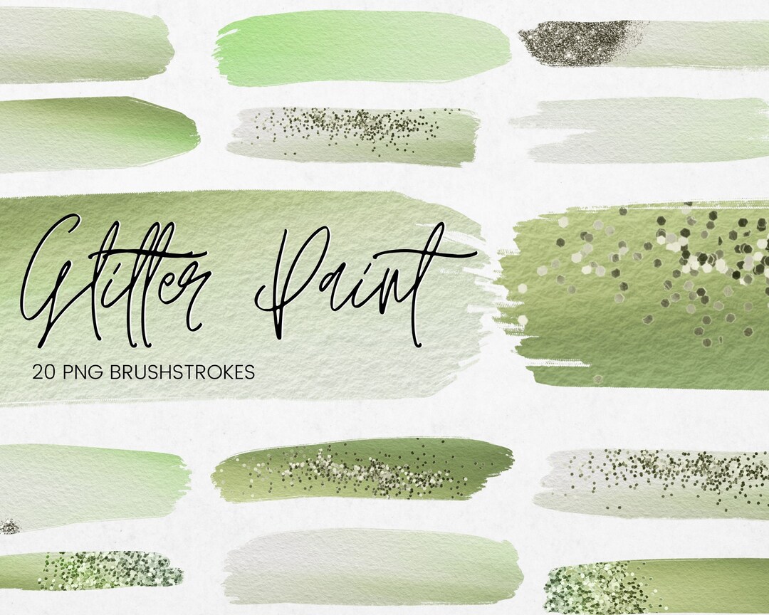 20 Green Watercolour and Glitter Clipart, Digital Brushstroke Clipart ...