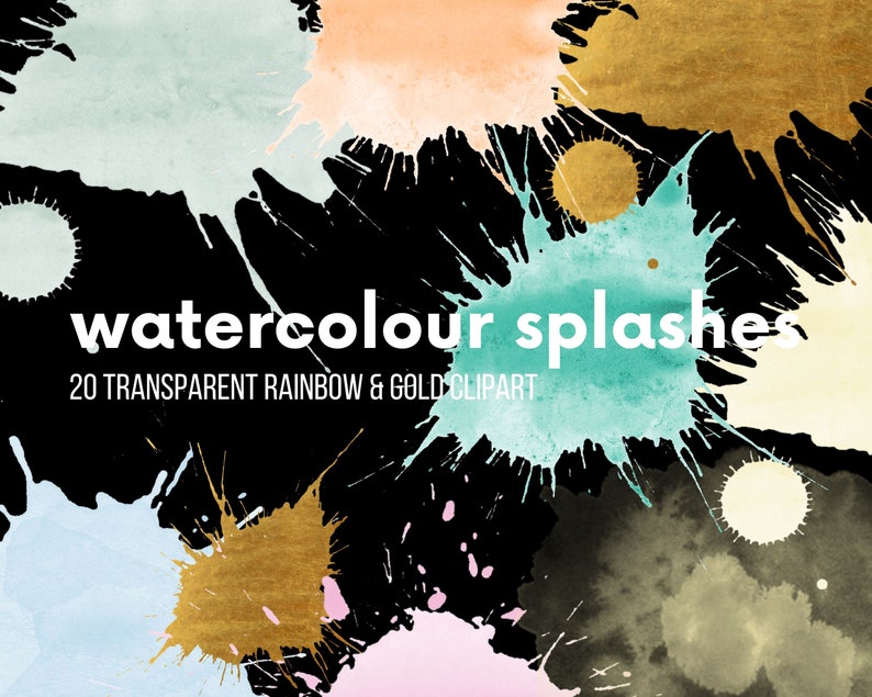 20 Rainbow and Gold Foil Watercolor Splashes Clipart Pink - Etsy