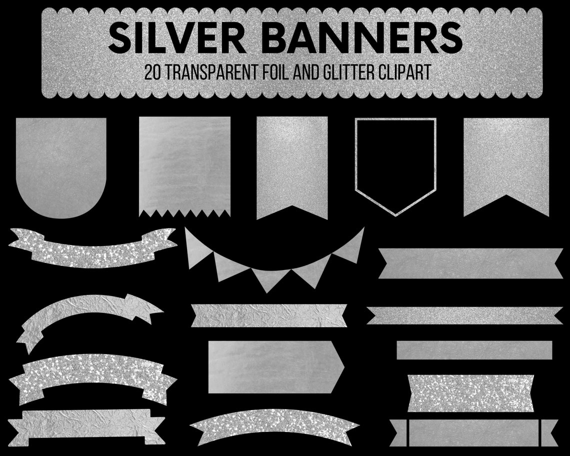 20 Pink Metal Glitter Banner Clipart PNG Ribbon Banner Clipart Digital ...