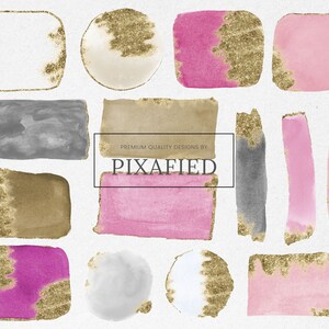 Pink Paint and Gold Glitter Brush Strokes, Bright Pink Paint Clip Art ...