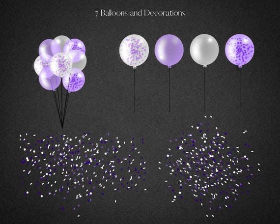 Clipart De Ballons D'anniversaire Violets Ensemble De Ballon Isolé