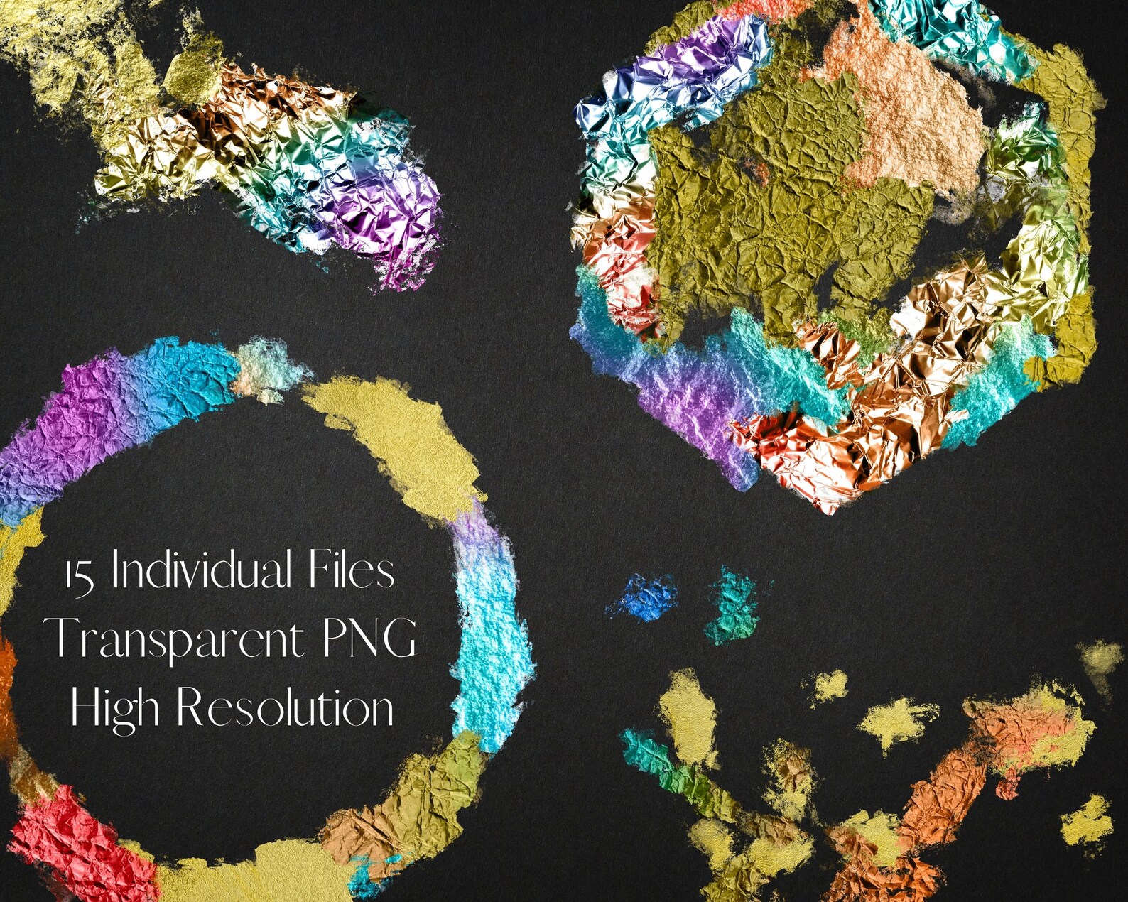 Rainbow Foil Frame Clipart, Metal Foil Flakes Overlays, PNG Gold Border ...