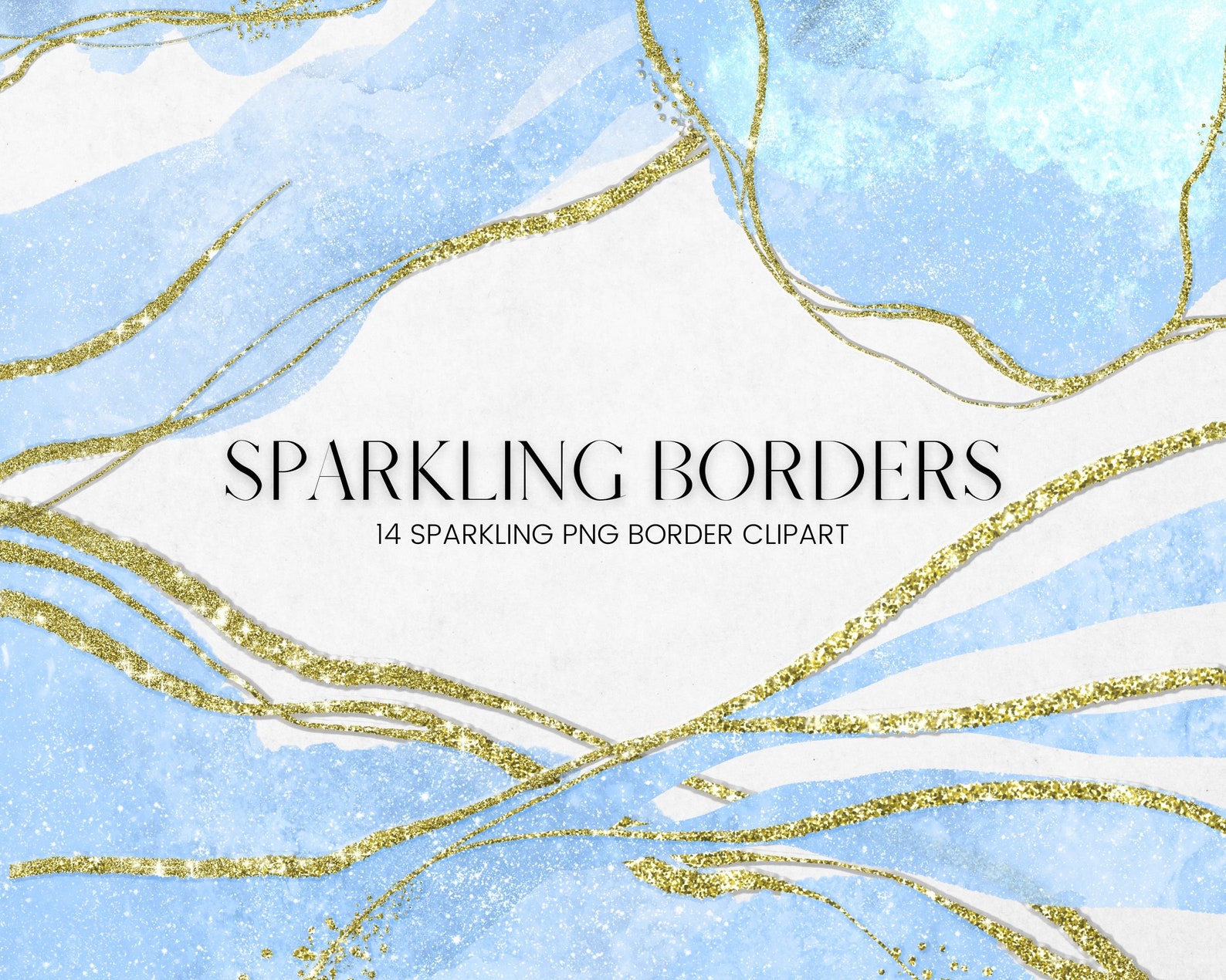 Sparkling Borders Clipart Glowing Blue and Gold Glitter - Etsy