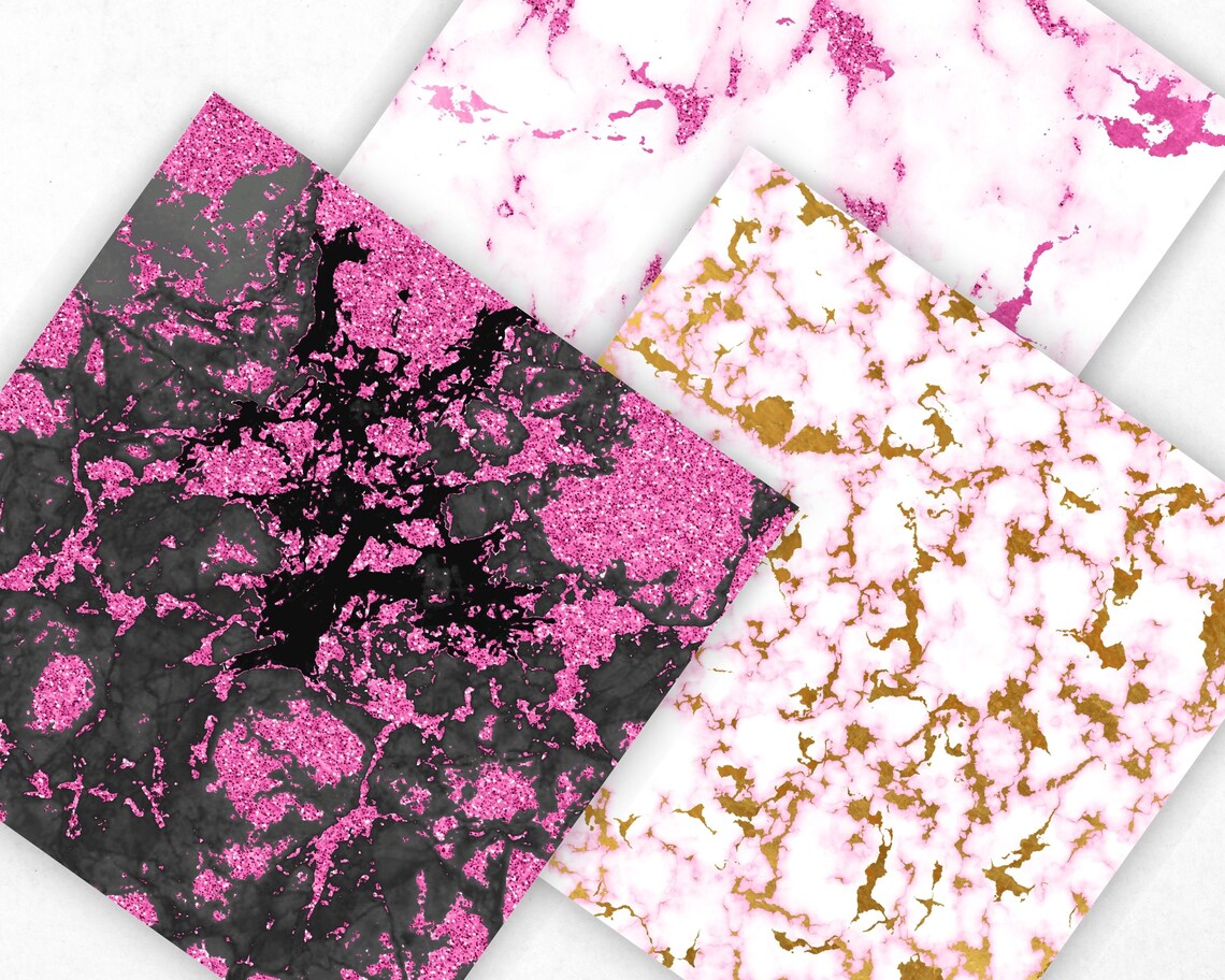 Pink Marble Pattern Digital Paper Pink Glitter Black White | Etsy