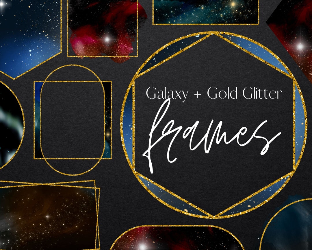 Galaxy and Gold Glitter Frame Clipart, Circle Square Logo Frames ...