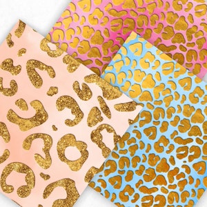 Gold Leopard Print Digital Paper, Glitter Animal Print Pattern ...