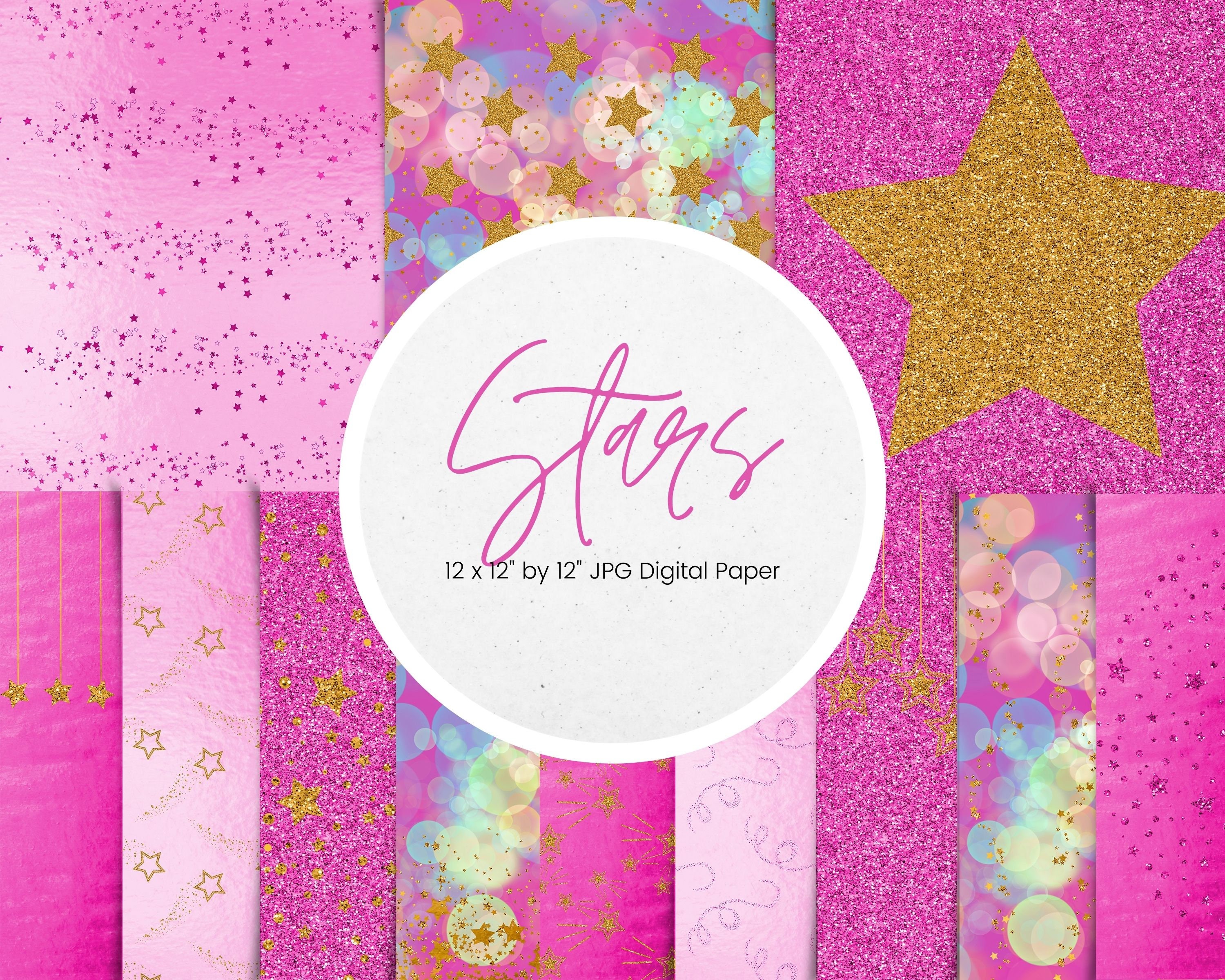 Pink and Gold Glitter Star Digital Paper Pink Foil Stars - Etsy