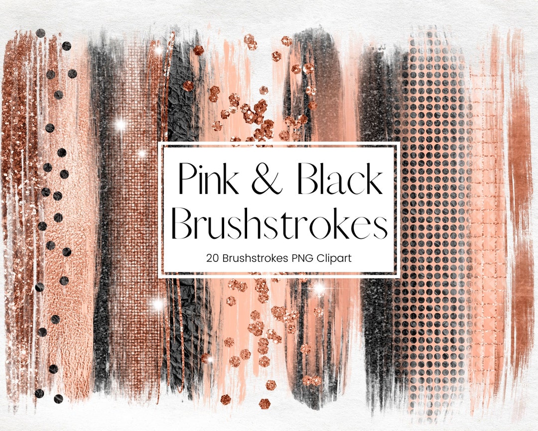 Pink and Black Glitter and Foil Brushstroke Clipart, Sparkling Brush ...