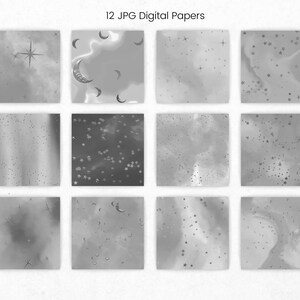 Silver Foil and Stars Digital Paper Pattern, Stars and Moon Scrapbook ...