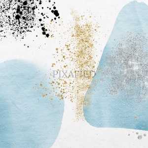 Blue Watercolor Brush Stroke Clip Art, PNG Gold Glitter Splatter ...