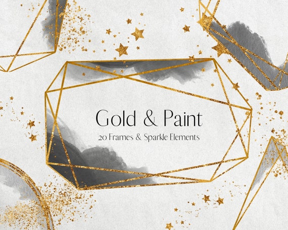 Gold Glitter and Watercolour Frame Clipart Black Frame PNG | Etsy