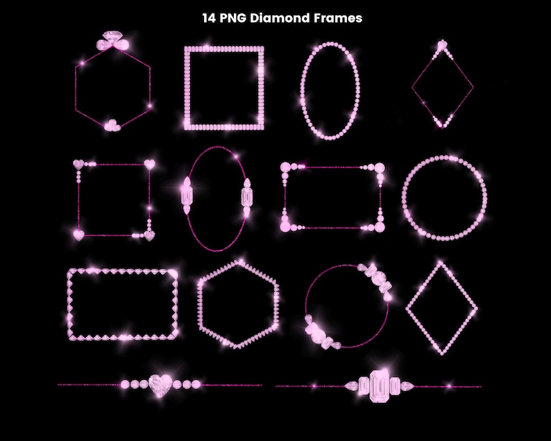 Pink Diamond Frame Clipart Pink Diamond Borders Overlay - Etsy