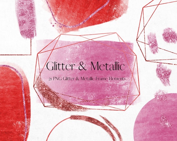 Pink and Red Glitter Frame Clipart Green Glitter Foil | Etsy