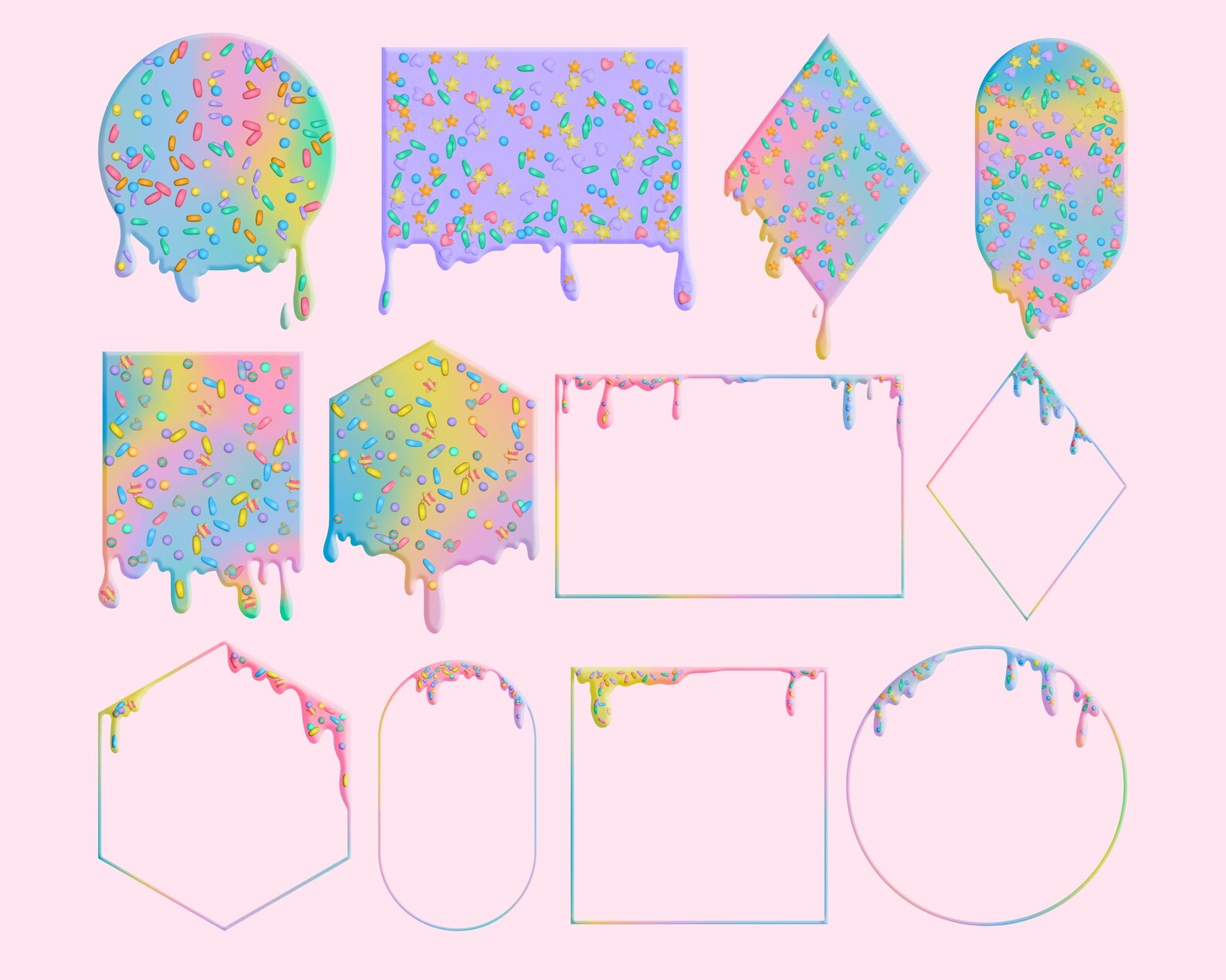 Dripping Frosting Frames with Sprinkles Clipart Square | Etsy