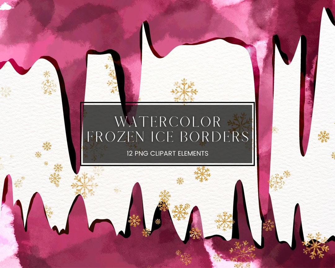 Watercolour Icicle Border Clipart, Pink Falling Snow Winter Frame, Gold ...