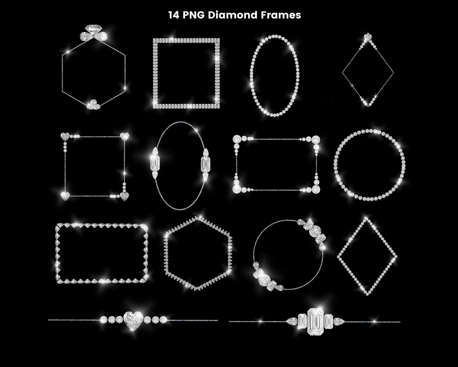 White Diamond Frame Clipart, White Diamond Borders Overlay, Glitter ...