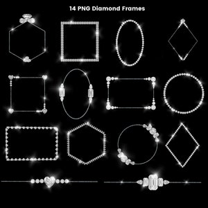 White Diamond Frame Clipart, White Diamond Borders Overlay, Glitter ...