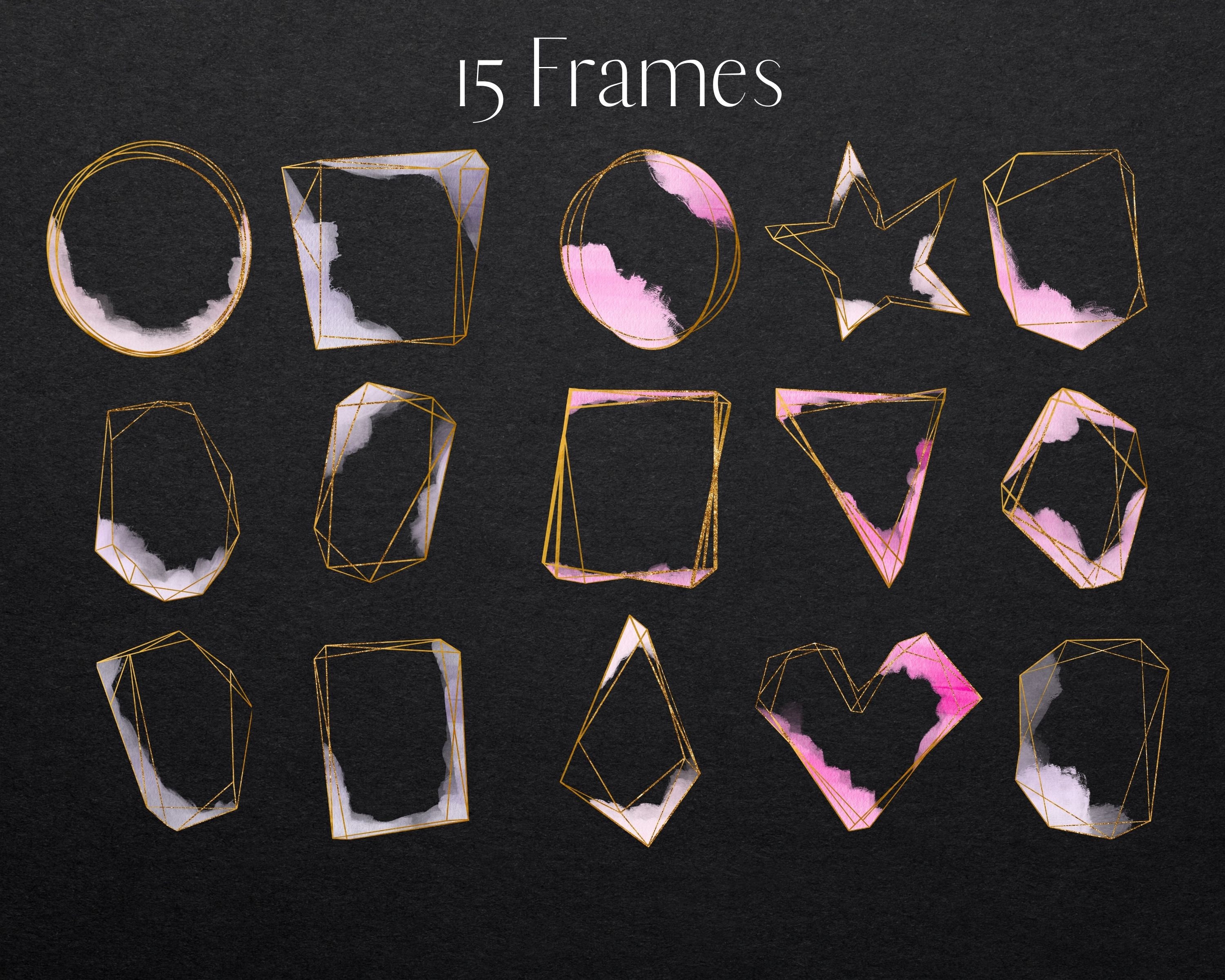 Gold Glitter and Watercolour Frame Clipart Pink frame PNG | Etsy