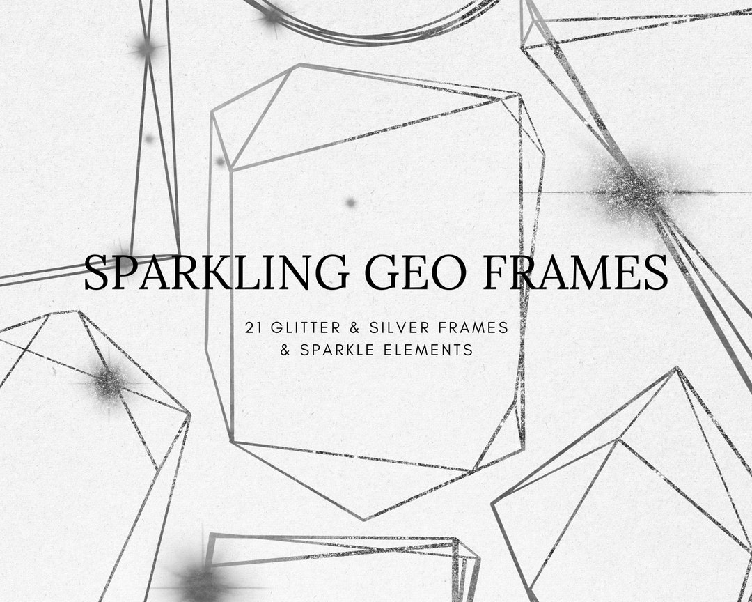 Silver and Glitter Geo Frame Clipart, Glitter and Metal Foil Stars ...