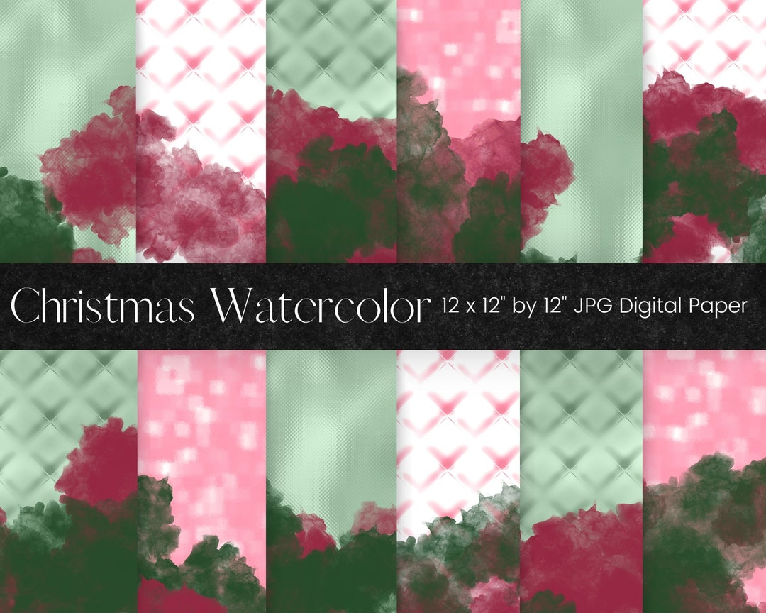 Christmas Watercolor Digital Paper, Tufted Foil Pattern, Red Green ...