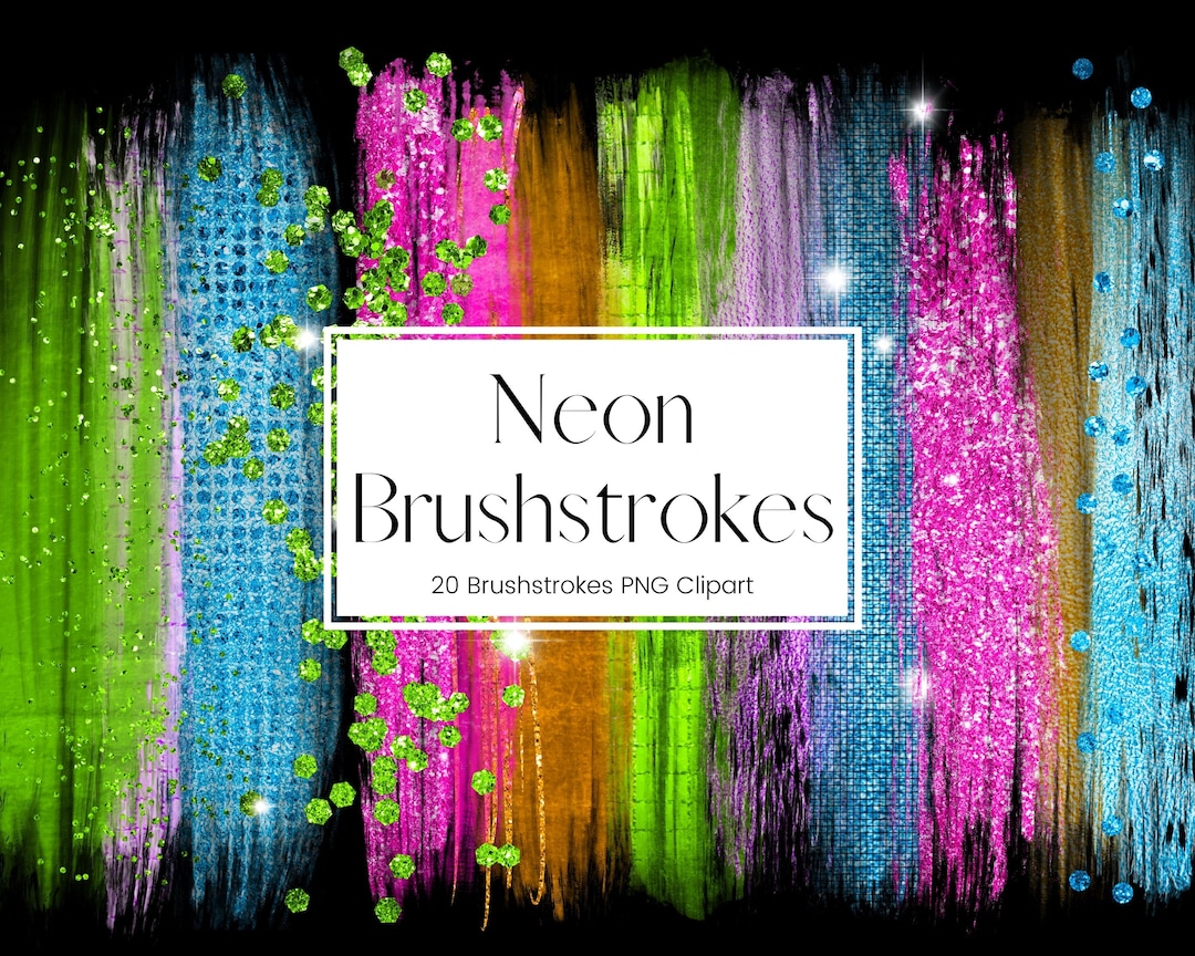 Neon Glitter and Foil Brushstroke Clipart, Pink, Blue, Green Paint ...