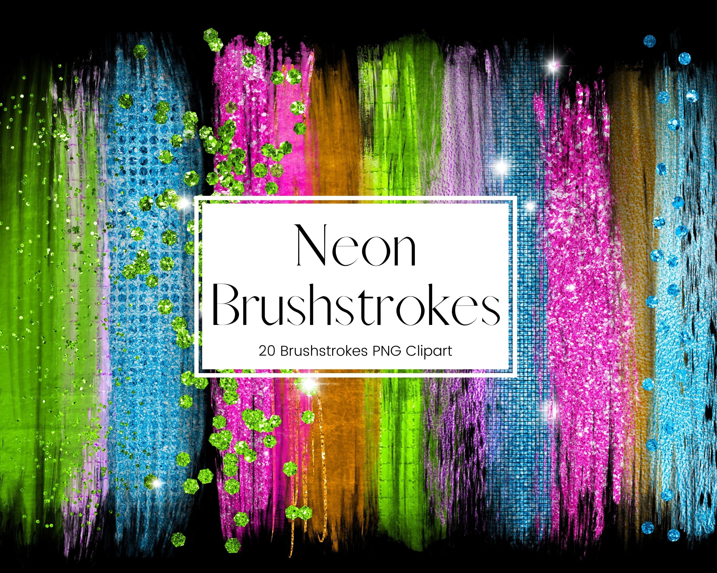 Digital Paint Clipart Neon Watercolour Brush Stroke Clipart Blue Pink ...